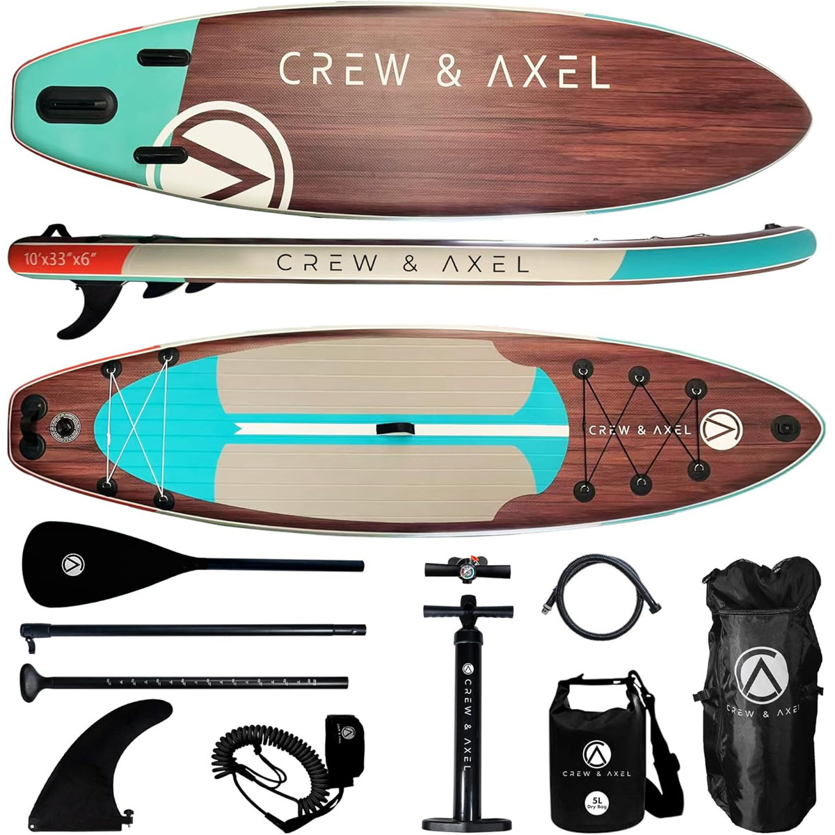 Crew & Axel Inflatable Paddle Board Sup 10ft (6.2” Thick) Non Slip Stand Up Paddleboard Set W ...